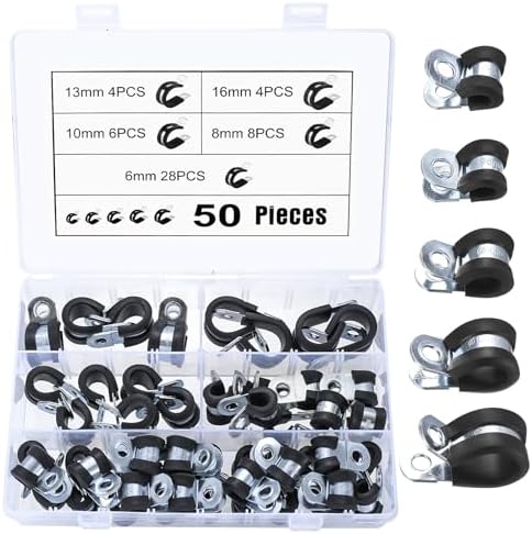50 Pcs Carbon Steel Rubber Lined P Clips Assorted, Rubber Cushioned R ...