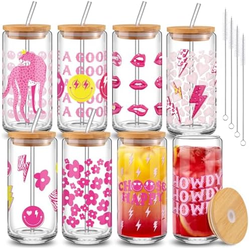 Amazon.com | Umigy 8 Pcs 16oz Preppy Cups Ice Coffee Cup with Bamboo ...