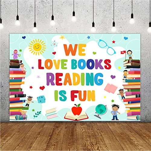 Amazon.com : Lofaris World Book Day Backdrop We Love Books Reading is ...