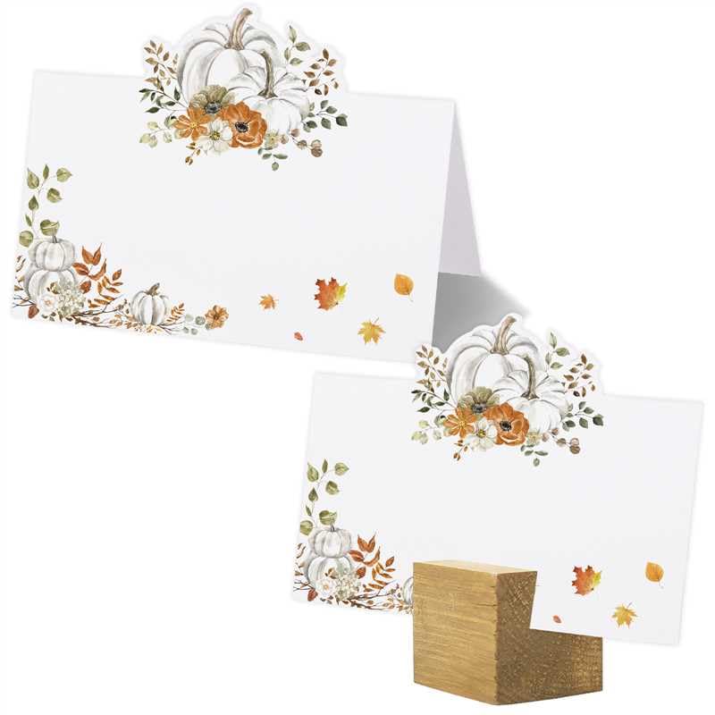 Amazon.com: Whaline 100Pcs Fall Place Cards 3.5 x 2 Inch Pumpkin Leaves ...