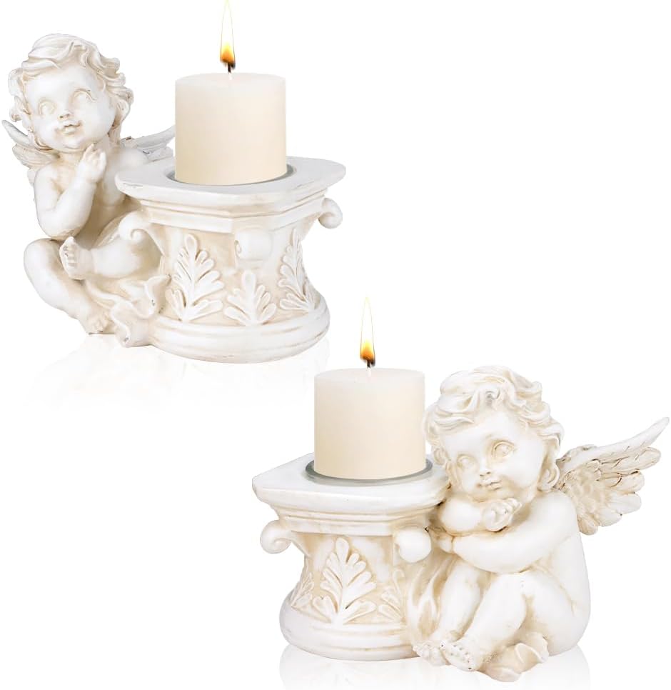 Amazon.com: QLFJ-FurDec Angel Candle Holder Set of 2, Resin Angel ...