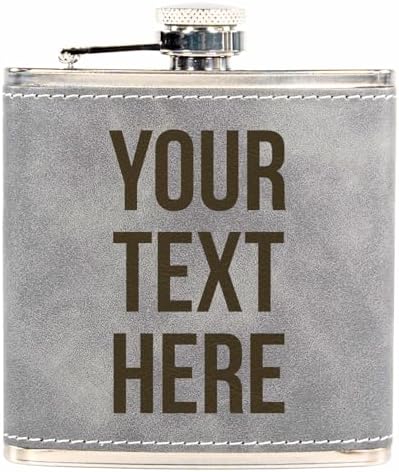 Amazon.com | Gifts Inscribed Personalized Gray Leather Hip Flask ...