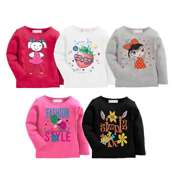 Buy GOODLUCK BANIYAN Girl's Cotton Printed Full Hand T-Shirt | Full ...