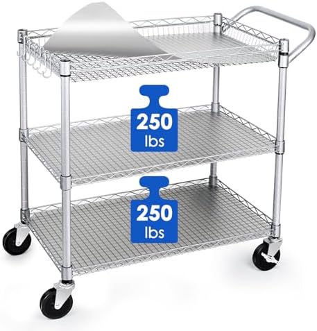 Amazon.com: WDT Heavy Duty 3 Tier Utility Cart,Wire Rolling Carts with Wheels, Commercial Grade ...