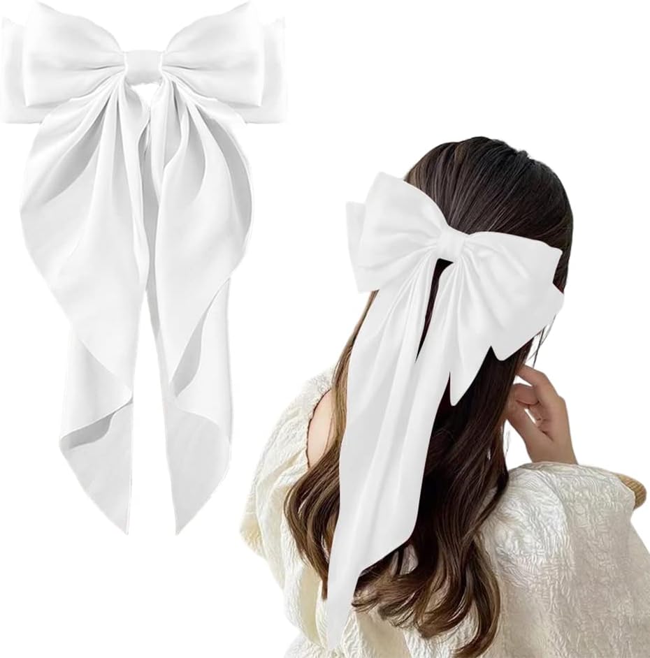 Amazon.com : Large Hair Bow Clips for Women Girls Silky Satin Hair ...