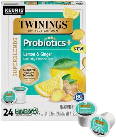Amazon.com: Twinings Probiotics+ Lemon & Ginger Herbal Tea K-Cup Pods ...