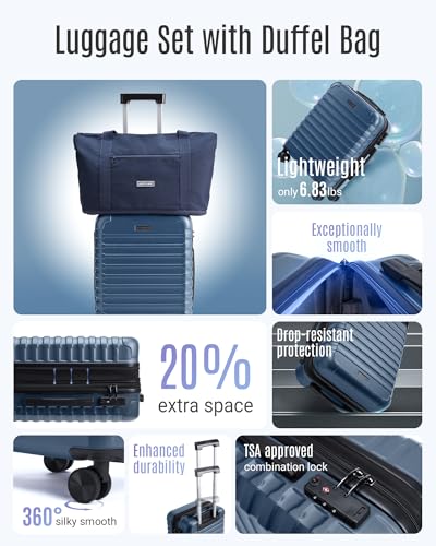 LIGHT FLIGHT Luggage Sets, Carry On Luggage 22x14x9 Airline Approved ...