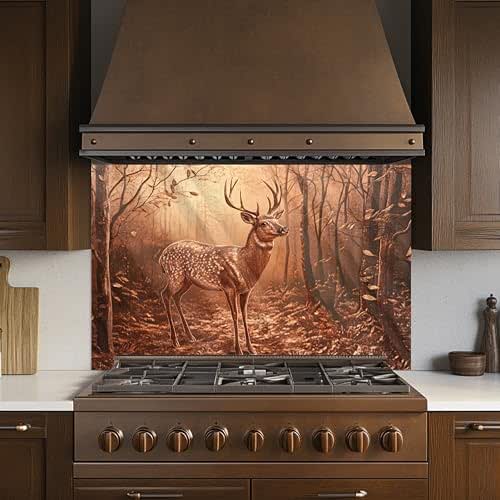 Amazon.com: Deer Nature Scene Tempered Glass Backsplash, Glass Kitchen ...