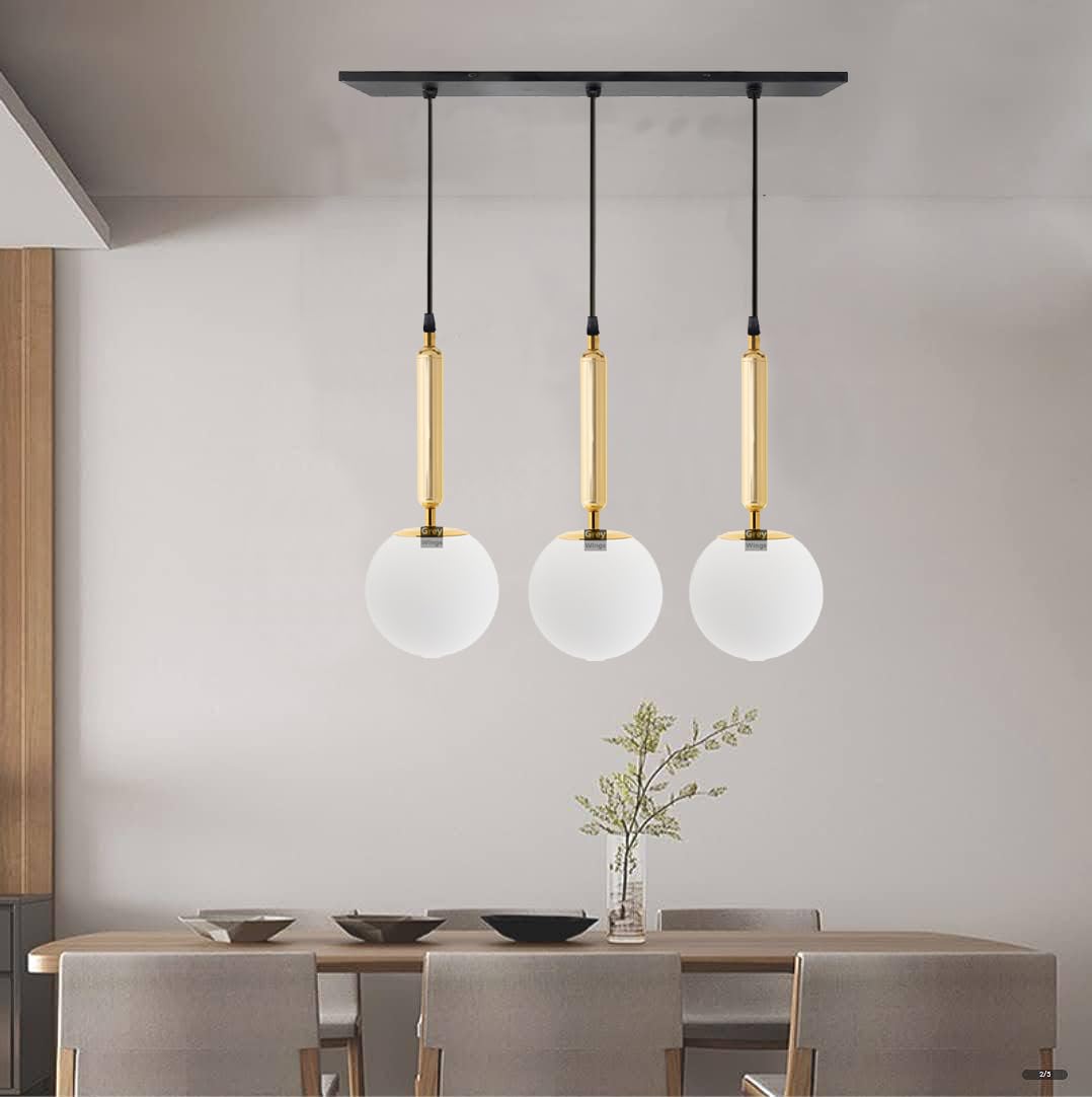 Buy GreyWings Metal & Glass 3 Lamp Linear Cluster Hanging Light, Golden ...