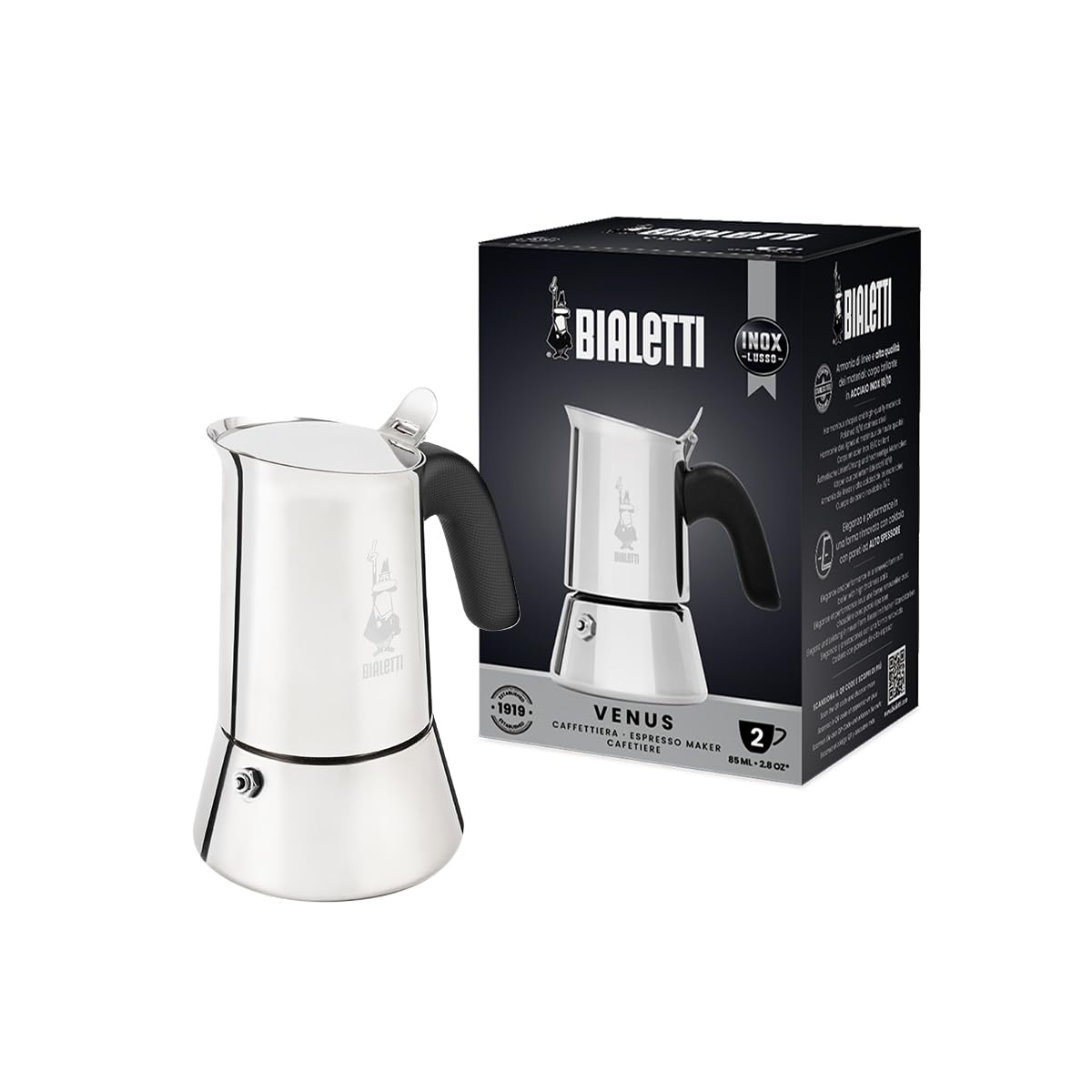 Buy Bialetti Venus Induction Stainless Steel Moka Pot, 2 CUP Italian ...