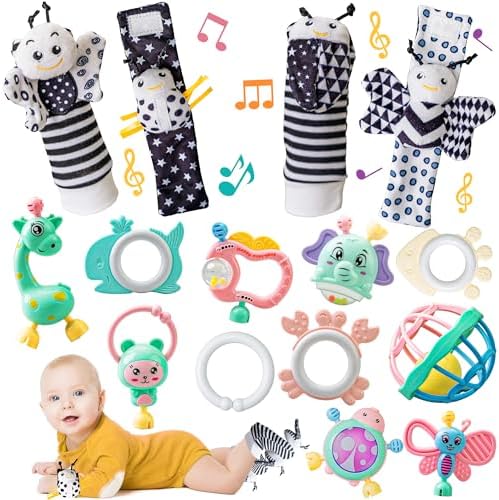 Amazon.com : 15Pcs Baby Wrist Rattles & Foot Finders Sock,Newborn Hand ...