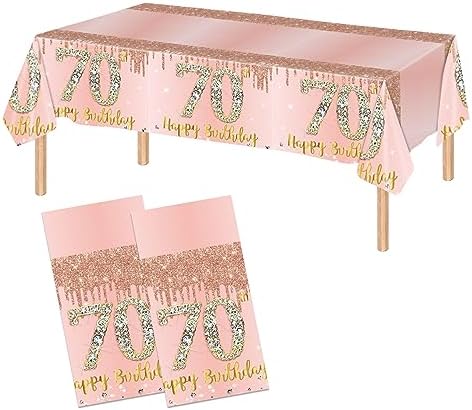 Amazon.com: 3 Pack 70th Birthday Tablecloth Decorations for Women, Pink Rose Gold Happy 70 ...
