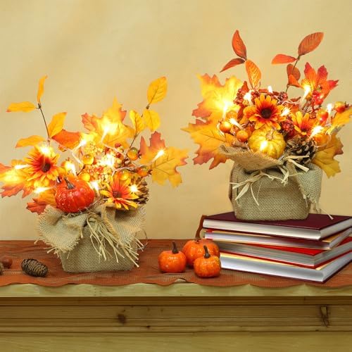 Amazon.com: 2 Pack & Timer - TURNMEON Lighted Fall Tree Tabletop Fall ...