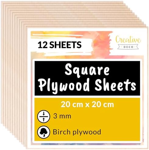 Creative Deco 12 x Square Birch Plywood Sheets | 200 x 200 x 36mm ...