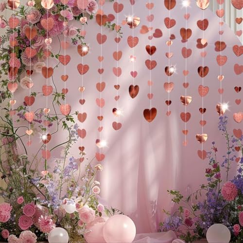 Amazon.com: Rose Glod Heart Garland Streamers for Valentines Decoration ...