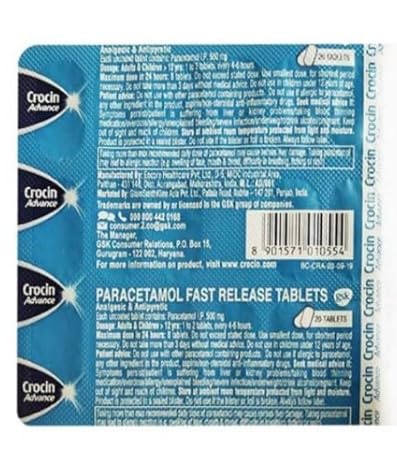 Crocin Advance - Strip of 20 Tablets- paracetamol fast relief tablets ...