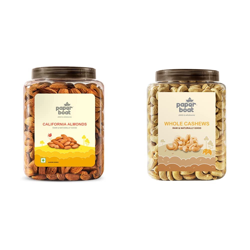 Paper Boat Raw Nuts Combo Pack | Raw Almonds & Whole Cashew Nuts (2 X ...