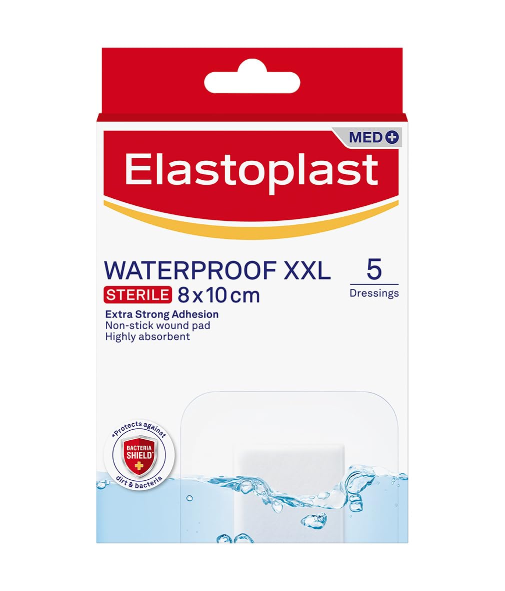 Elastoplast Waterproof XXL Med+ Dressings (5 Pieces), Pack of First Aid ...
