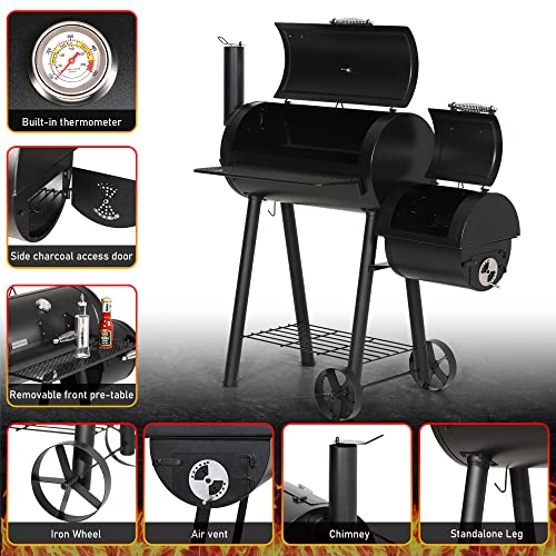 MFSTUDIO Heavy Duty Outdoor Smoker, Portable BBQ Charcoal Grill with ...