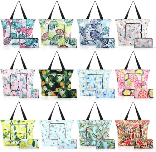 Amazon.com: Yoojahow 12 Pcs Summer Reusable Shopping Bags Foldable Tote ...