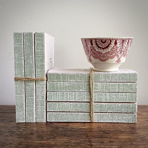 Amazon.com: Rustic Decorative Books Set in Sage, Green Shelf Decor ...