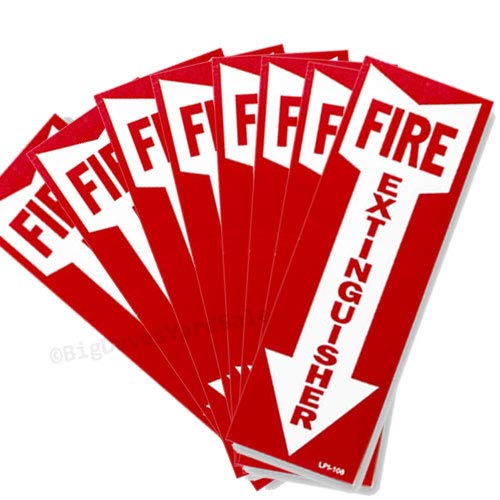(10 Pack) Fire Extinguisher Signs w/Arrow, Self Adhesive Vinyl, 4" x 18 ...