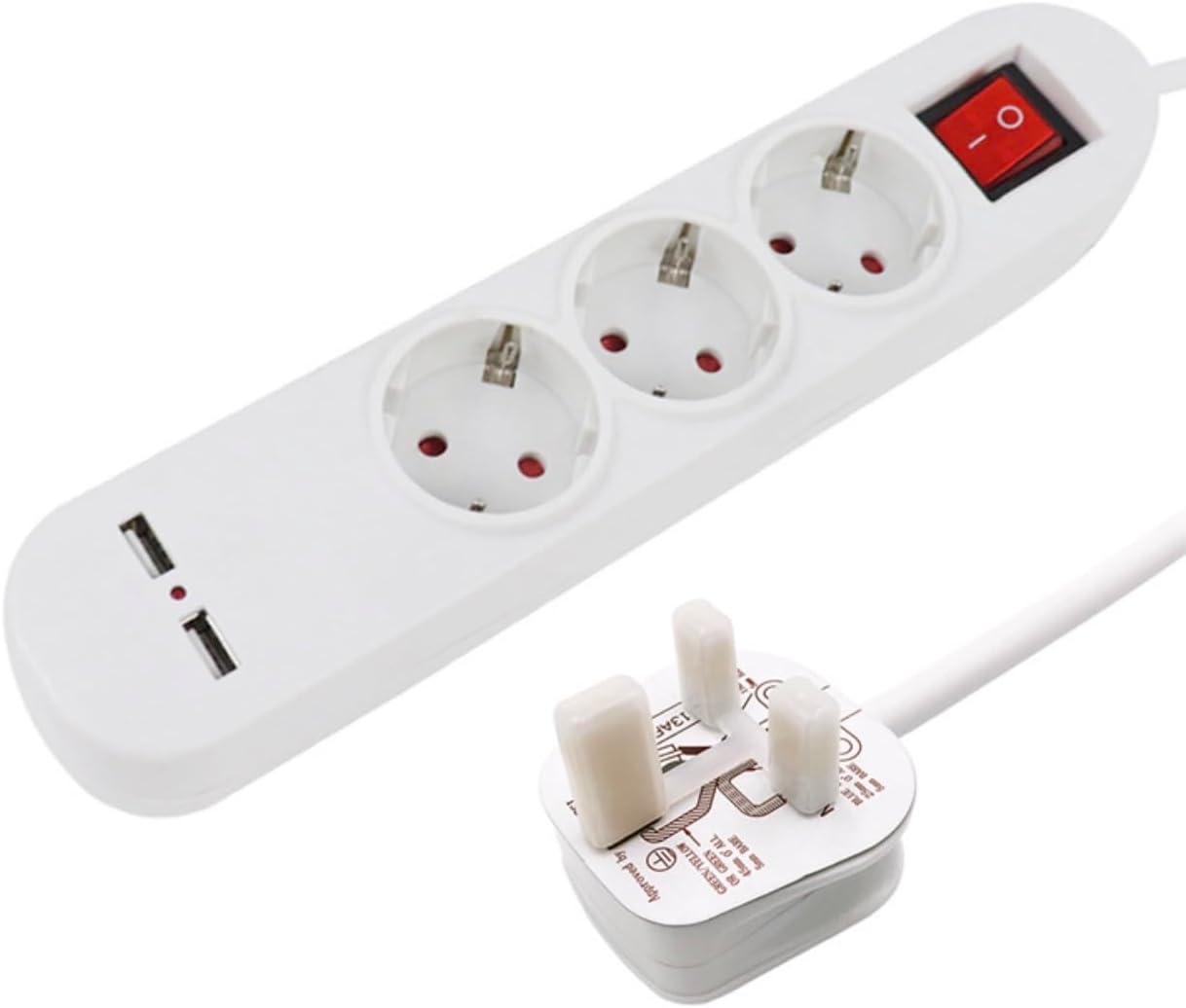 UK Euro Travel Adapter Adaptor 1.5 metre Extension Lead 3 Way Type E/F ...