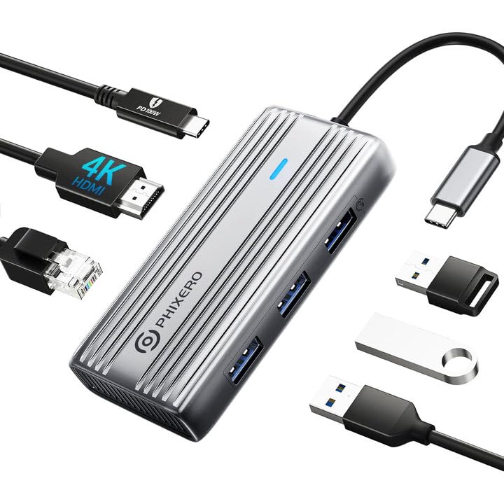 Amazon.com: PHIXERO USB C Hub Multiport Adapter, 4K USB C Hub HDMI, 6 ...