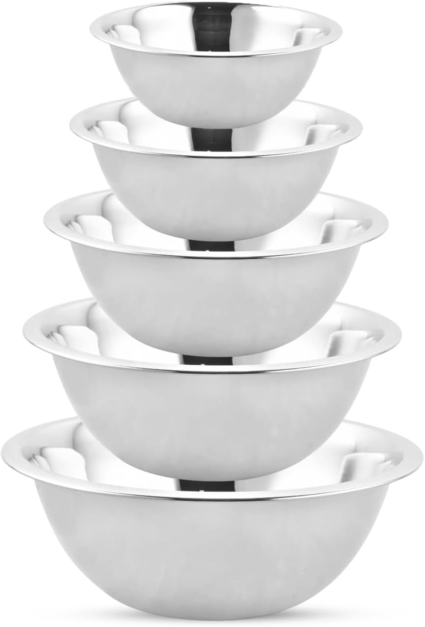 LYFJXX 5 Pcs Mixing Bowls with Scale, Stainless Steel Mixing Bowls Set ...