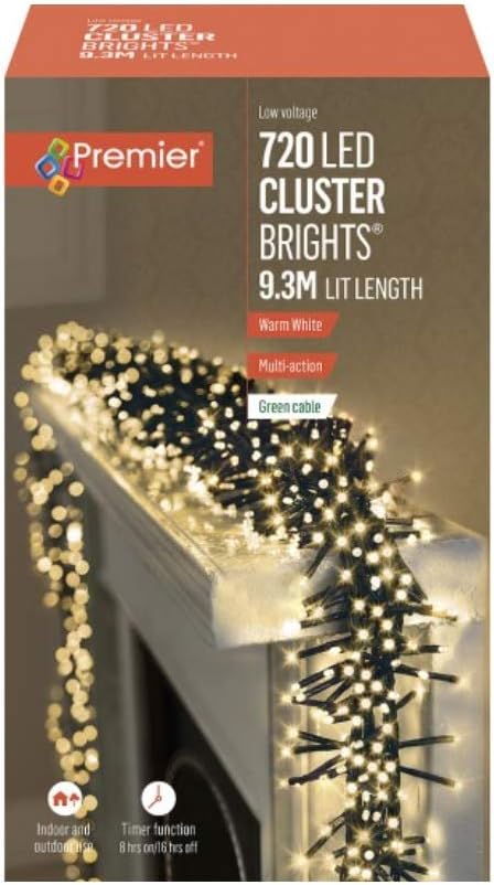 Premier Decorations - 720 Multi Action Cluster LED Lights with Timer ...