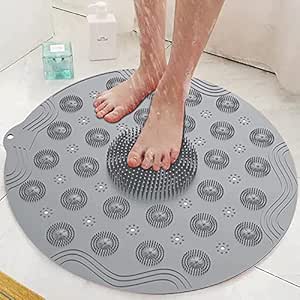 Buy Zipzox Foot Scrubber Shower Mat with Pumice Feet Scrub Stone, Round ...