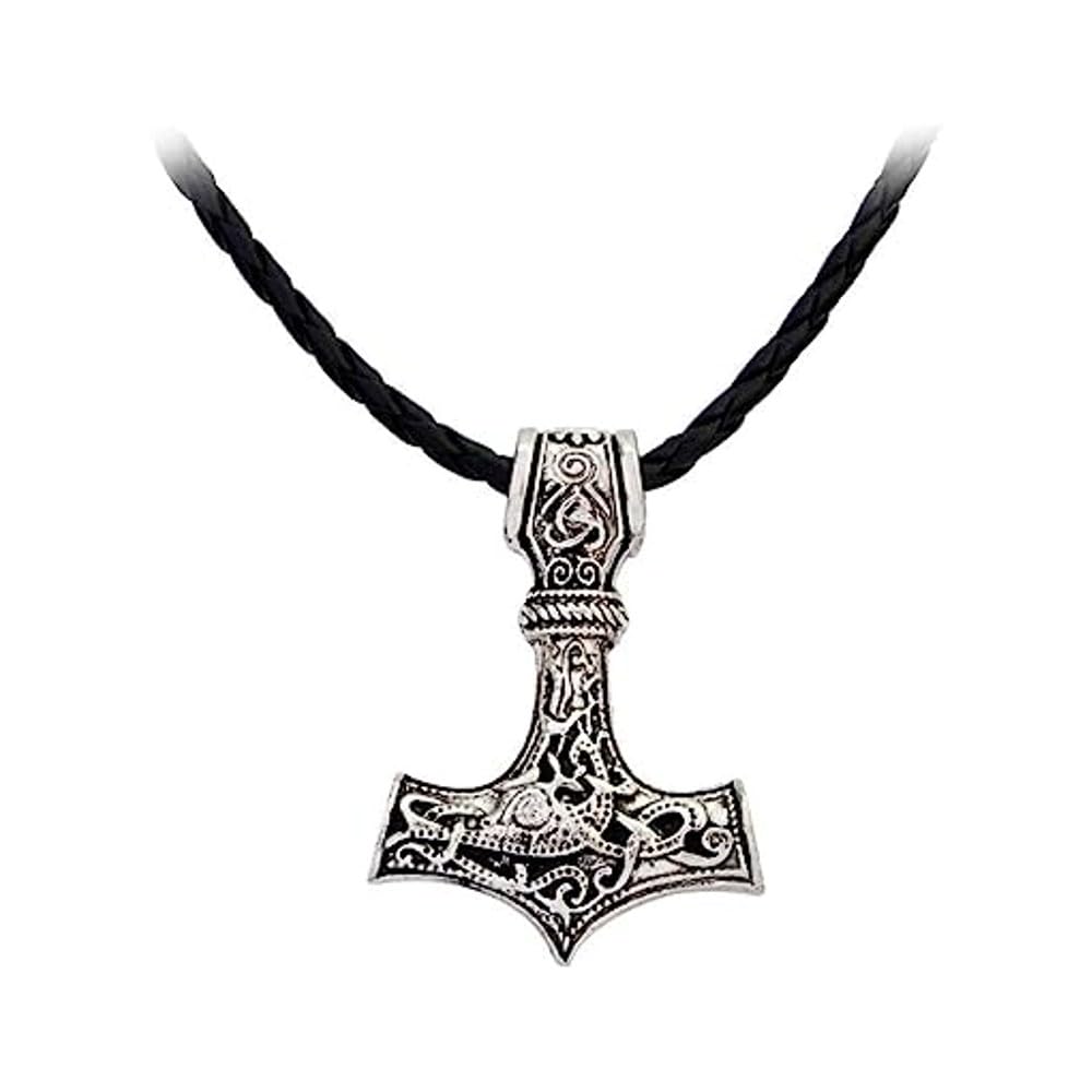 Viking Silver Hammer Necklace Mjolnir Amulet Pendant Rope Nordic ...