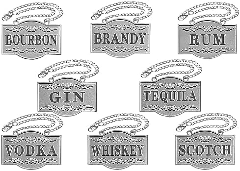 Amazon.com | Decanter Tags - Liquor Tags (Set of 8, Gorgeous Silver ...