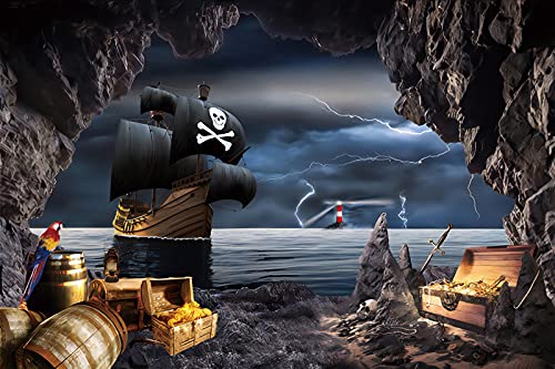 Haoyiyi 10x7ft Pirate Ship Backdrop Seaside Cave Adventure Ship Island ...
