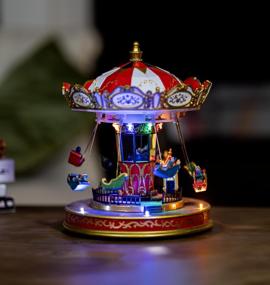 HomeZone Christmas Carousel with Multi Colour LED Lights - Musical ...