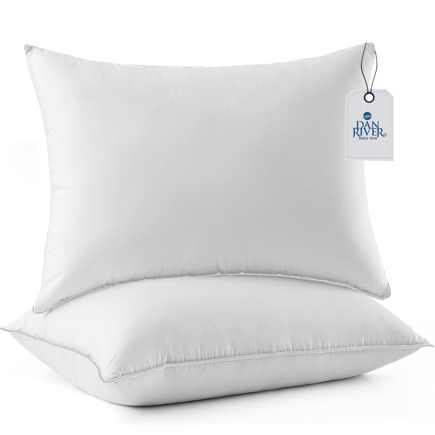 Amazon.com: DAN RIVER Double Needle Pillows Queen (20x28), Set of 2 ...
