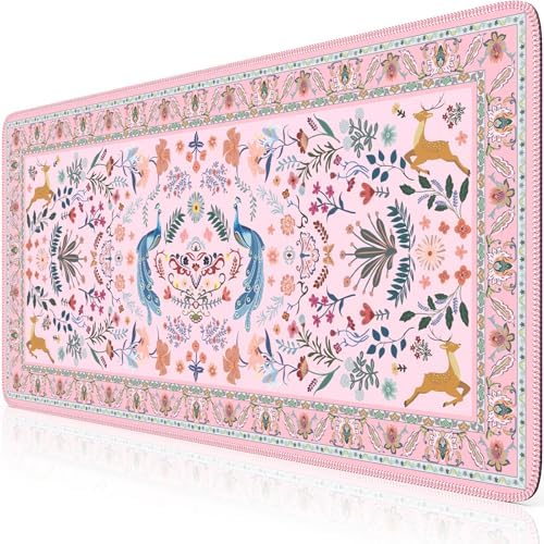 Amazon.com: iLeadon Pink Floral Desk Mat,Extended Mouse Pad Mat,Cute ...