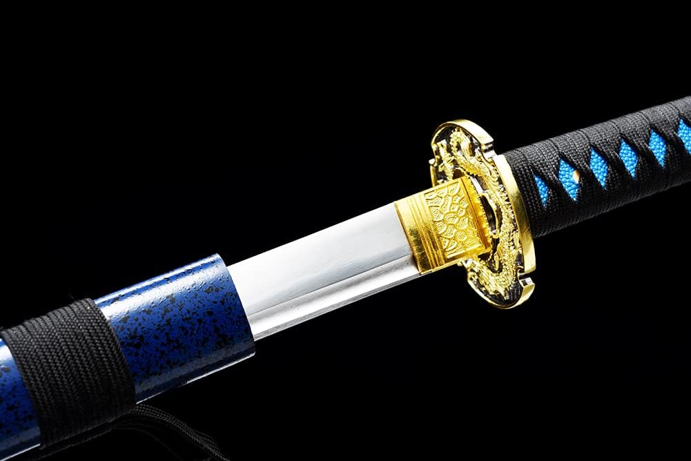 YJ COOL Espada katana samurái japonesa azul de acero al carbono, hoja ...