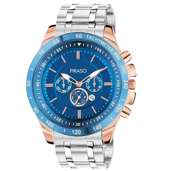 PIRASO Chrono Working Stunning Blue Dial with Date and Copper Silver ...