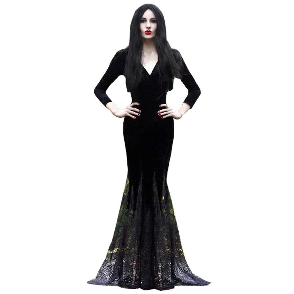 Amazon.com: Women's Mermaid Costume Maxi Dress V Collar Black Lace ...
