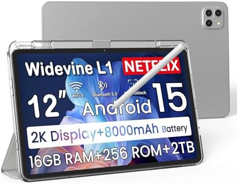12 Inch Tablet,Android 15 Tablet,2K FHD(2000x1200) Large Screen Tablets ...