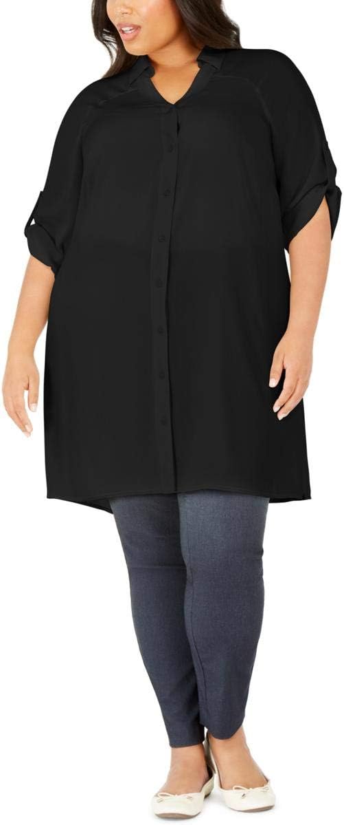 Alfani Womens Roll-Tab Tunic Blouse, Black, Plus Size, 1X at Amazon ...