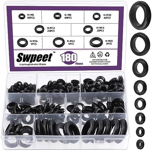 Swpeet 140Pcs Black Rubber Grommet Assortment Kit, 8 Sizes Eyelet Ring ...