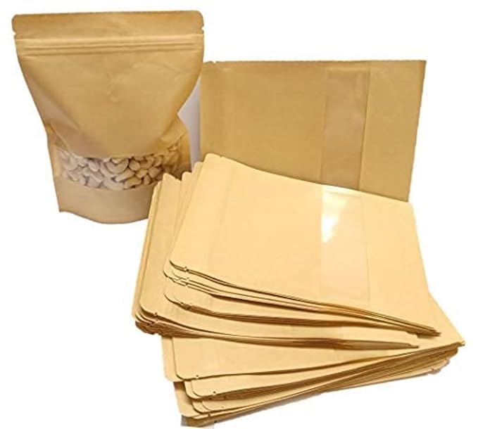 Buy Esko Stand Up Ziplock Pouch - Reusable, Airtight Kraft Paper ...