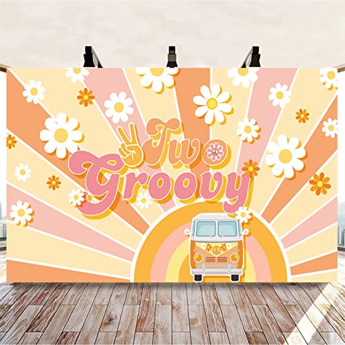 Two Groovy Party Banner Retro Hippie Boho Backdrop Daisy - Want It All