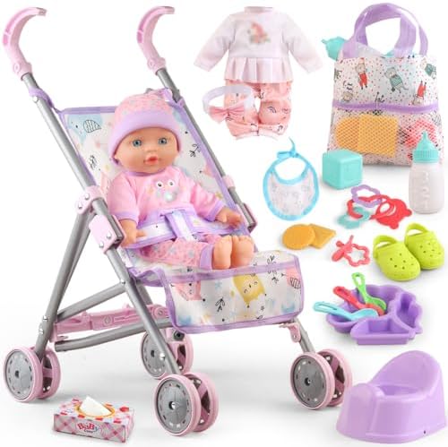 Amazon.com: Baby Doll with Stroller Set for Realistic Pretend Play for ...