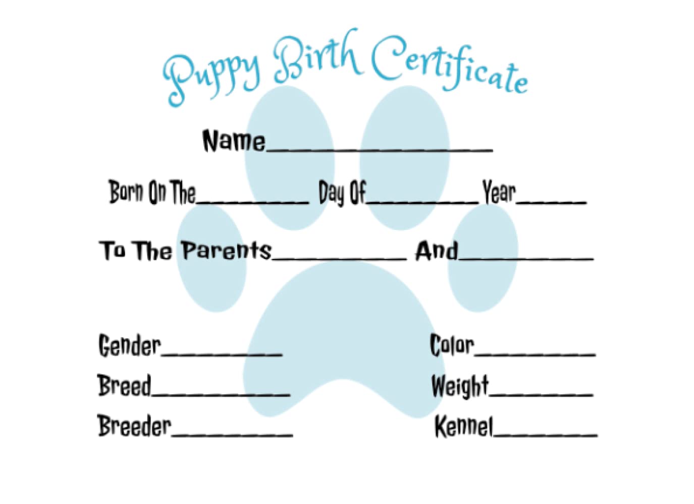 Newborn Puppy Birth Certificate | Dog Breeder Paperwork | Litter or ...