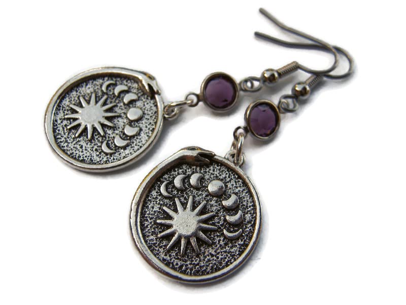 Amazon.com: Moon Phase Ouroboros Birthstone Earrings, Personalized ...