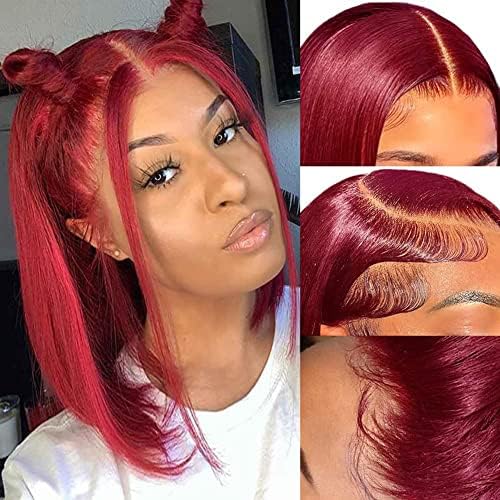Amazon.com : 99J Burgundy Lace Front Wigs Human Hair Bob Wig 13x4 HD ...