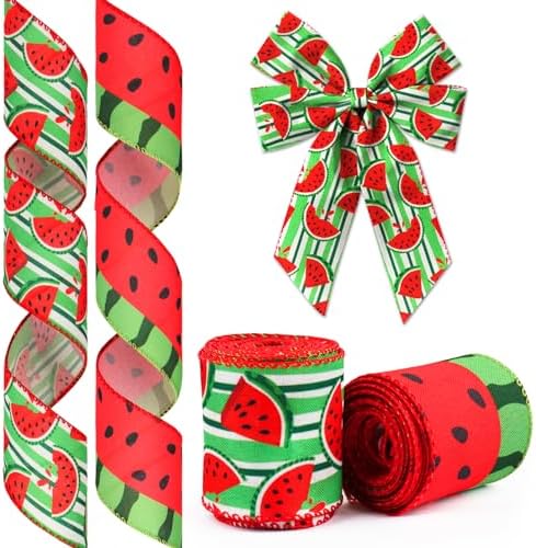 Amazon.com: Glodecart 2 Rolls Summer Ribbons Wired for Wreath Bows ...